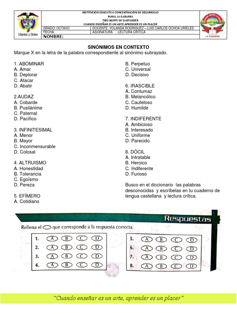 SINÓNIMOS Y ANTÓNIMOS EN CONTEXTO | PDF | Sílaba | Vocal