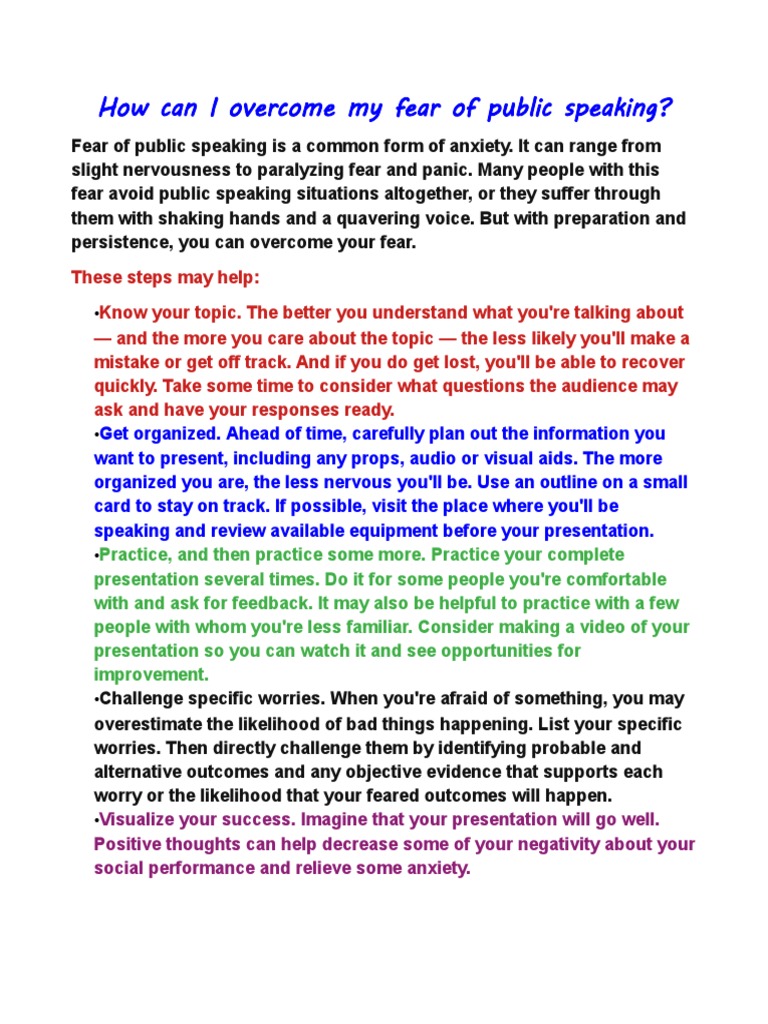 How Can I Overcome My Fear of Public Speaking? | PDF | Anxiety Disorder ...