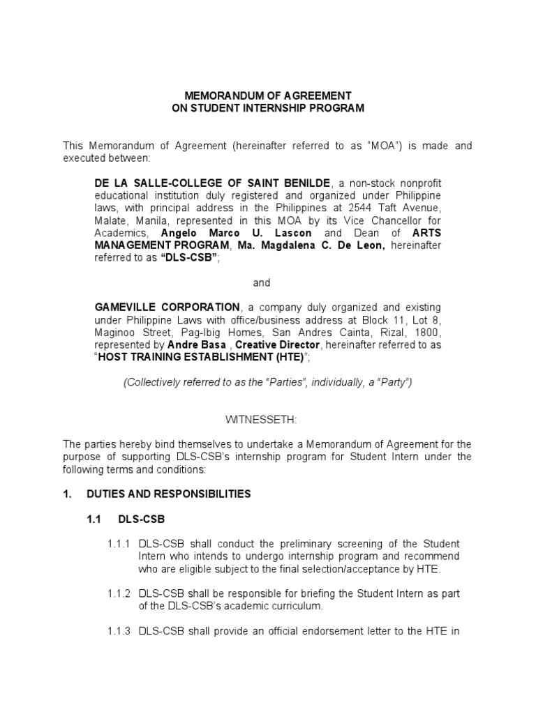 Template MOA With HTE v1 | PDF | Internship | Job Hunting