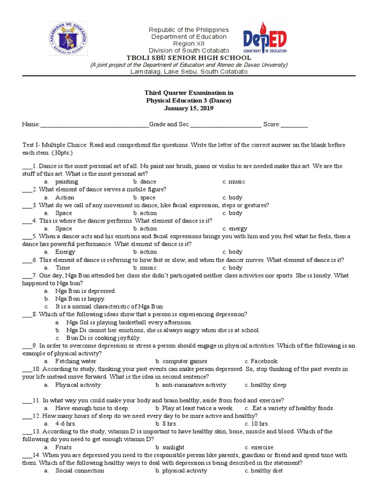 Physical Education Exam: Dance & Health | PDF | Dances | Psychology
