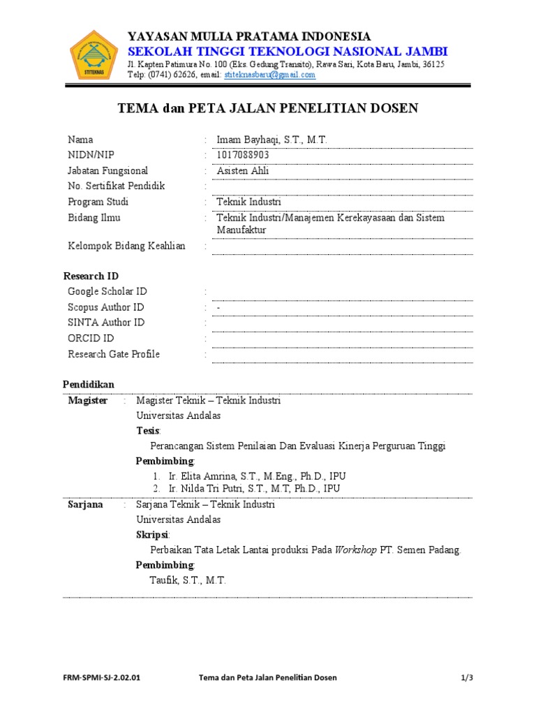 EDIT - TEMA Dan PETA JALAN PENELITIAN DOSEN | PDF