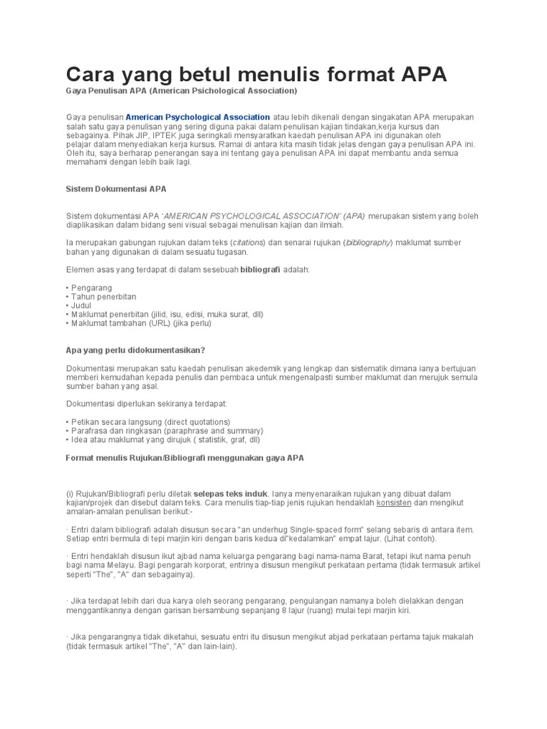 Cara Yang Betul Menulis Format APA: Gaya Penulisan APA (American ...