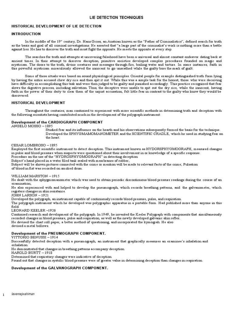 Lie Detection Techniques | PDF | Polygraph | Hypnosis