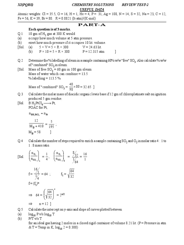 CHEMISTRY-09-07 - 11th (PQRS) SOLUTION | PDF | Gases | Mixture
