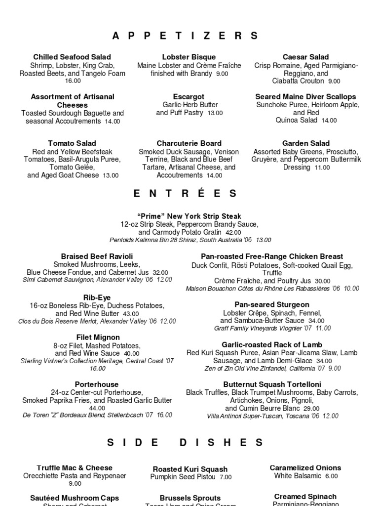 Yachtsman Steakhouse Menu Dinner | PDF | Salad | Cuisine