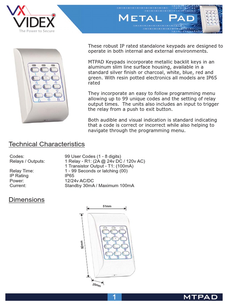 IP65 Rated Standalone Keypads | PDF | Relay | Switch