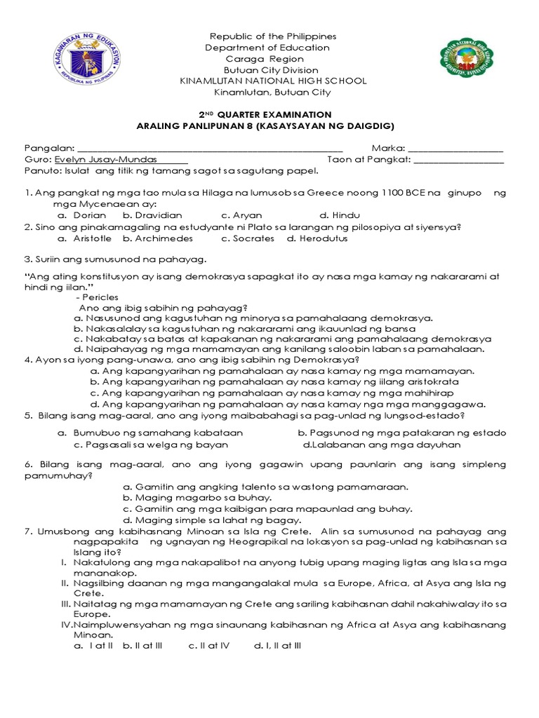 G8 2ND Quarter Examination | PDF