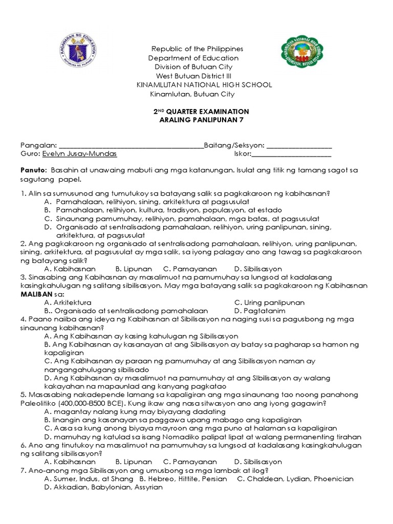 G7 2ND Quarter Exam PDF | PDF