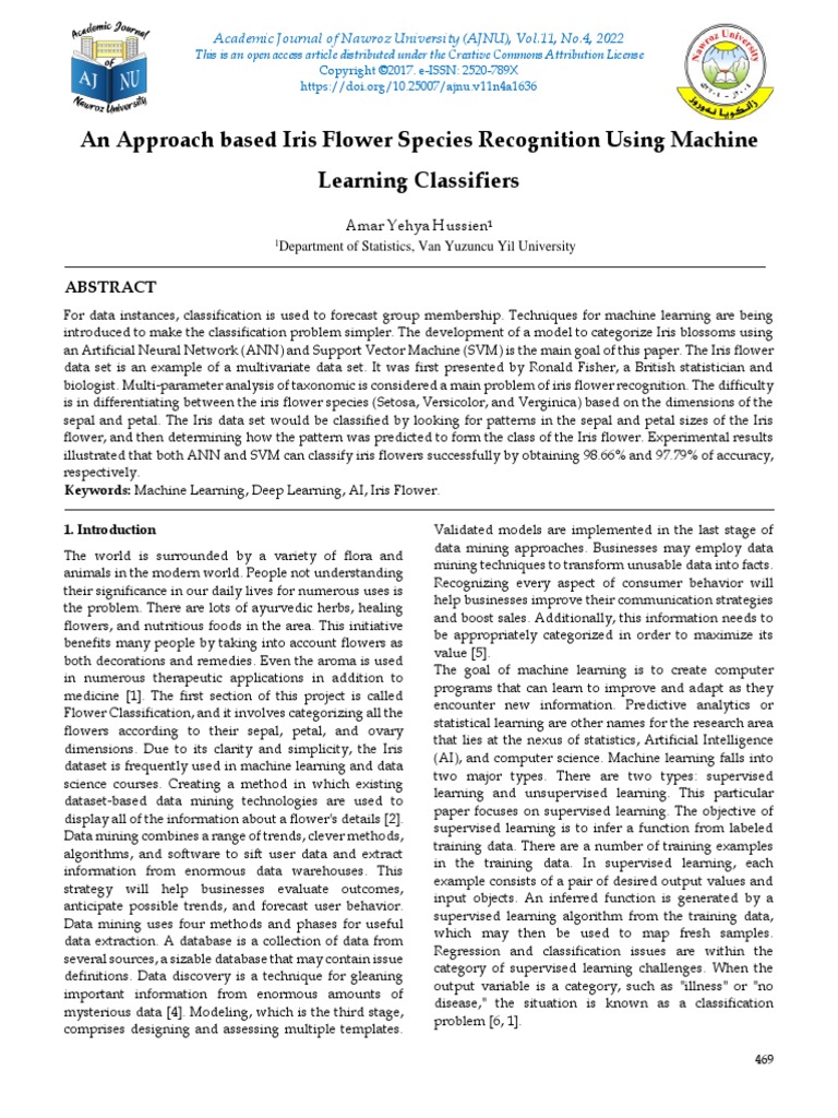 An Approach Based Iris Flower Species Recognition Using Machine Learning Classifiers | PDF ...