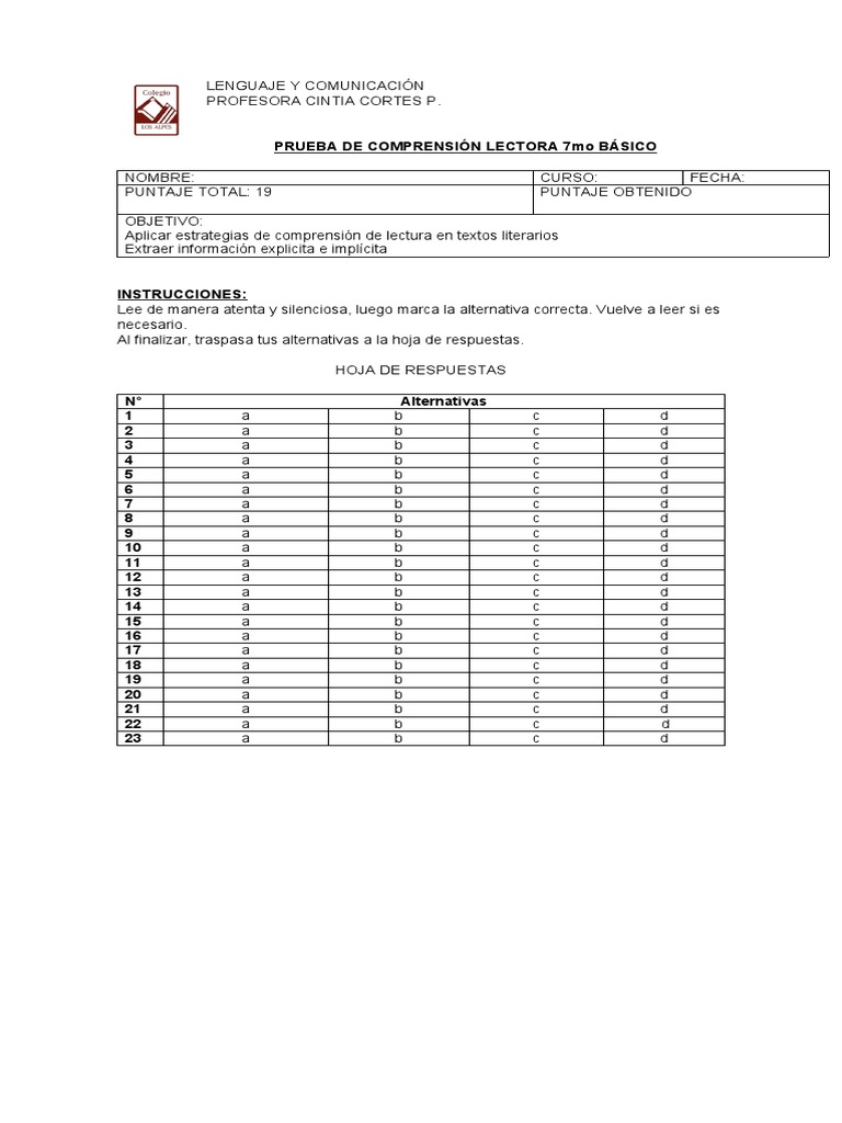Comprension de Lectura 7mo | PDF