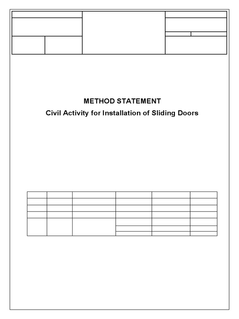 Civil Method Statement For Sliding Door | PDF | Concrete | Materials