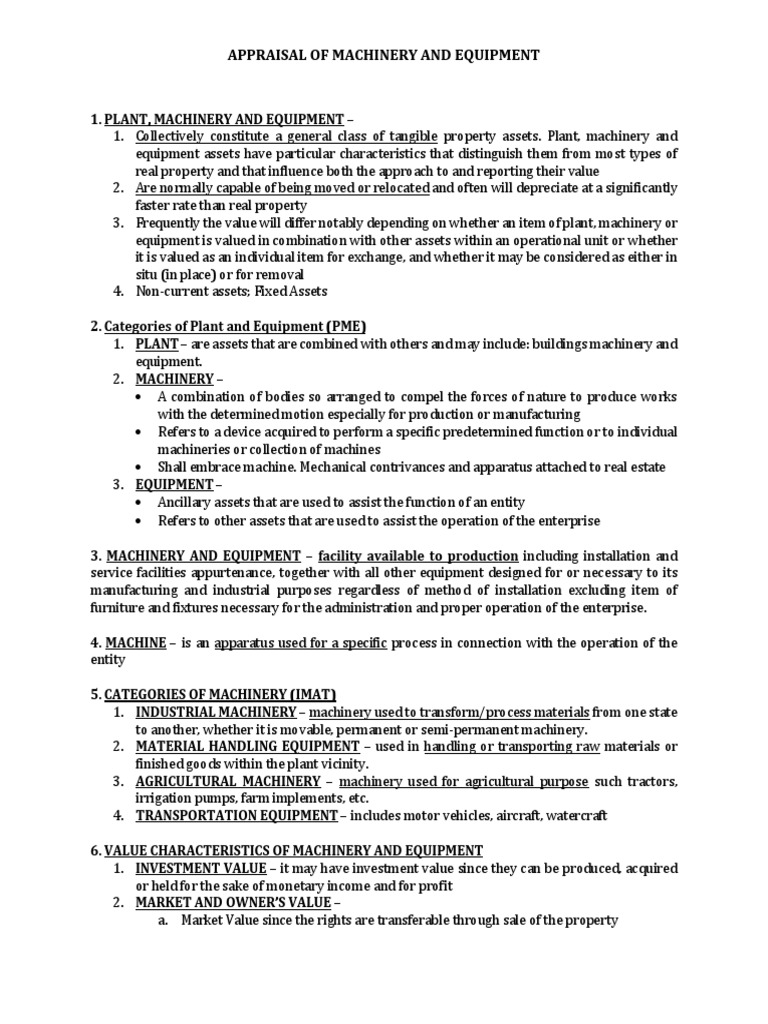 Appraisal of Machinery and Equipment | PDF | Real Estate Appraisal ...