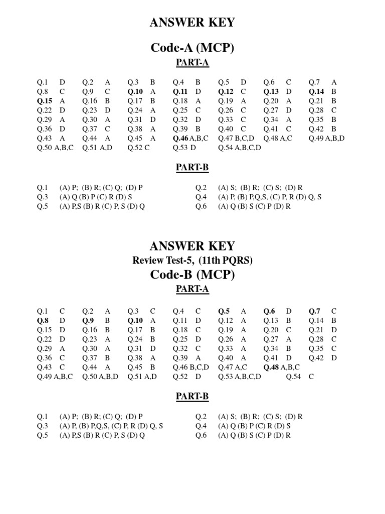 Answer Key MCP-15-10 - 11th (PQRS) | PDF