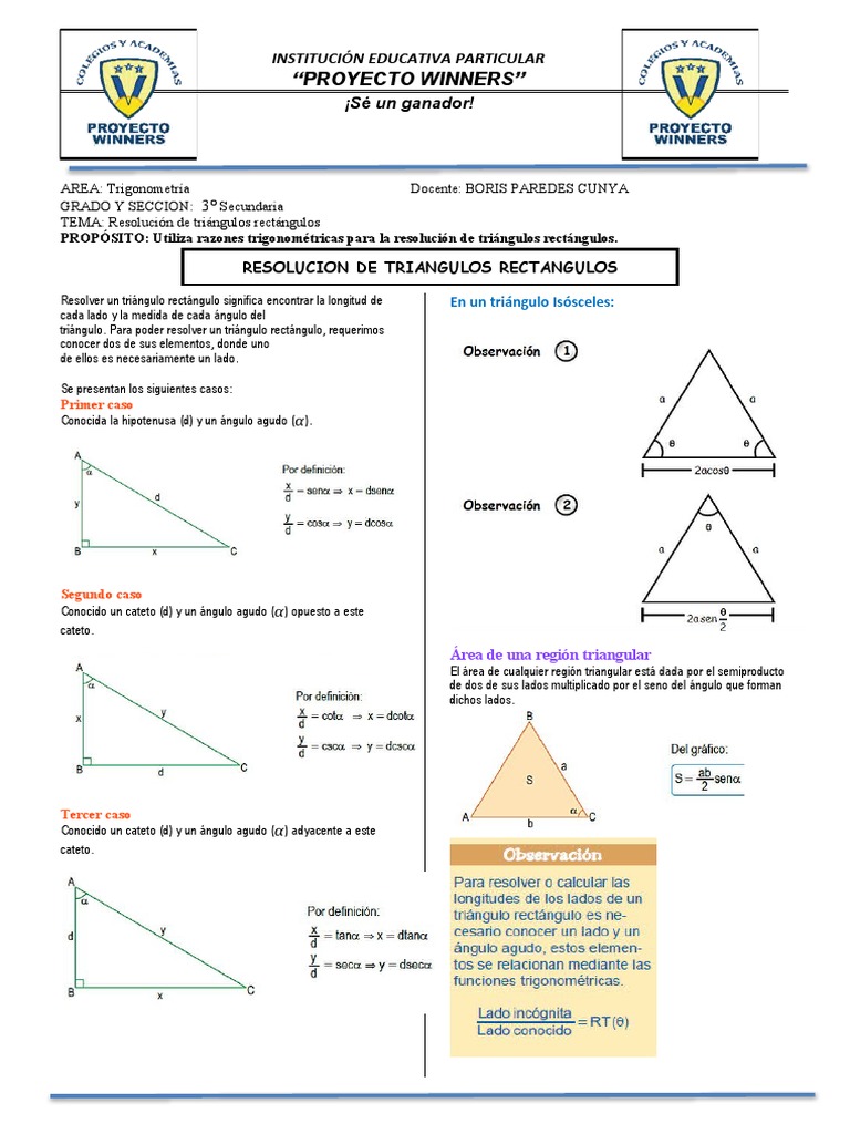 Resolución de Triángulos Rectángulos | PDF | Triángulo | Rectángulo