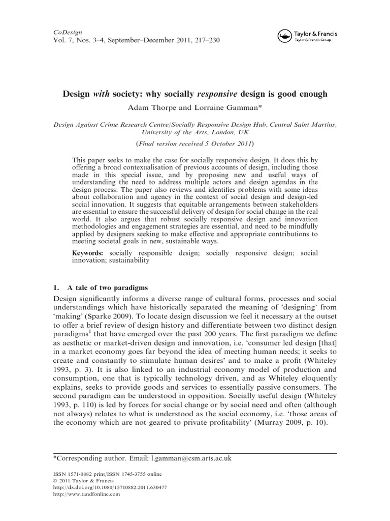 Design With Society Why Socially Responsive Design Is Good Enough | PDF