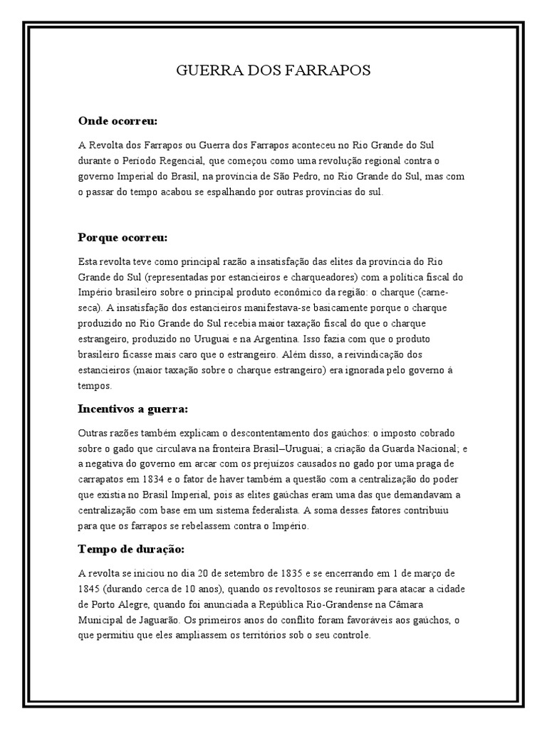 Guerra Dos Farrapos | PDF | Brasil | Governo