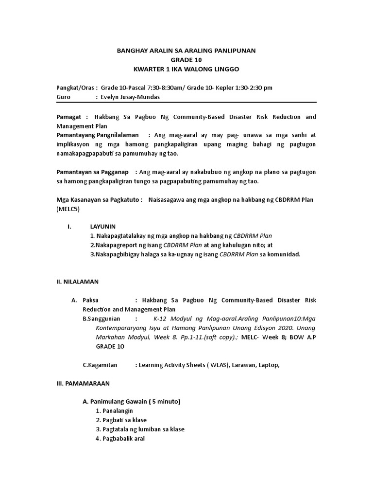 Lesson Plan Grade10 Quarter 1 WK8 | PDF