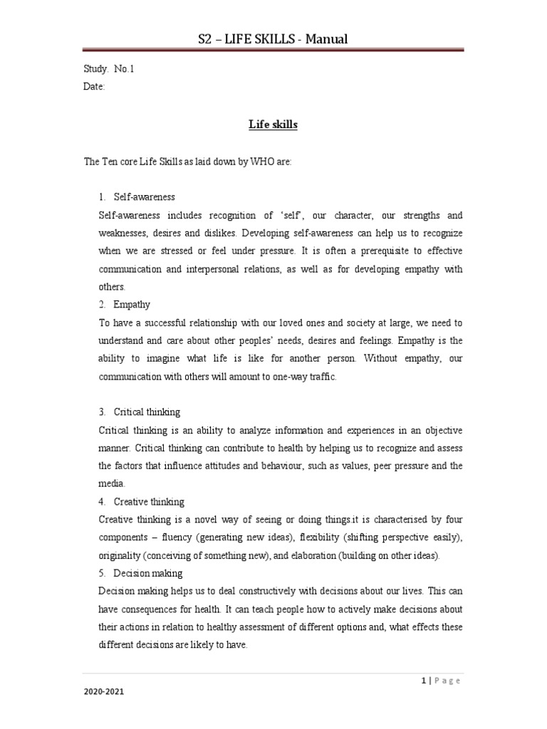 S2 - Life Skills - Manual | PDF | Emotions | Empathy