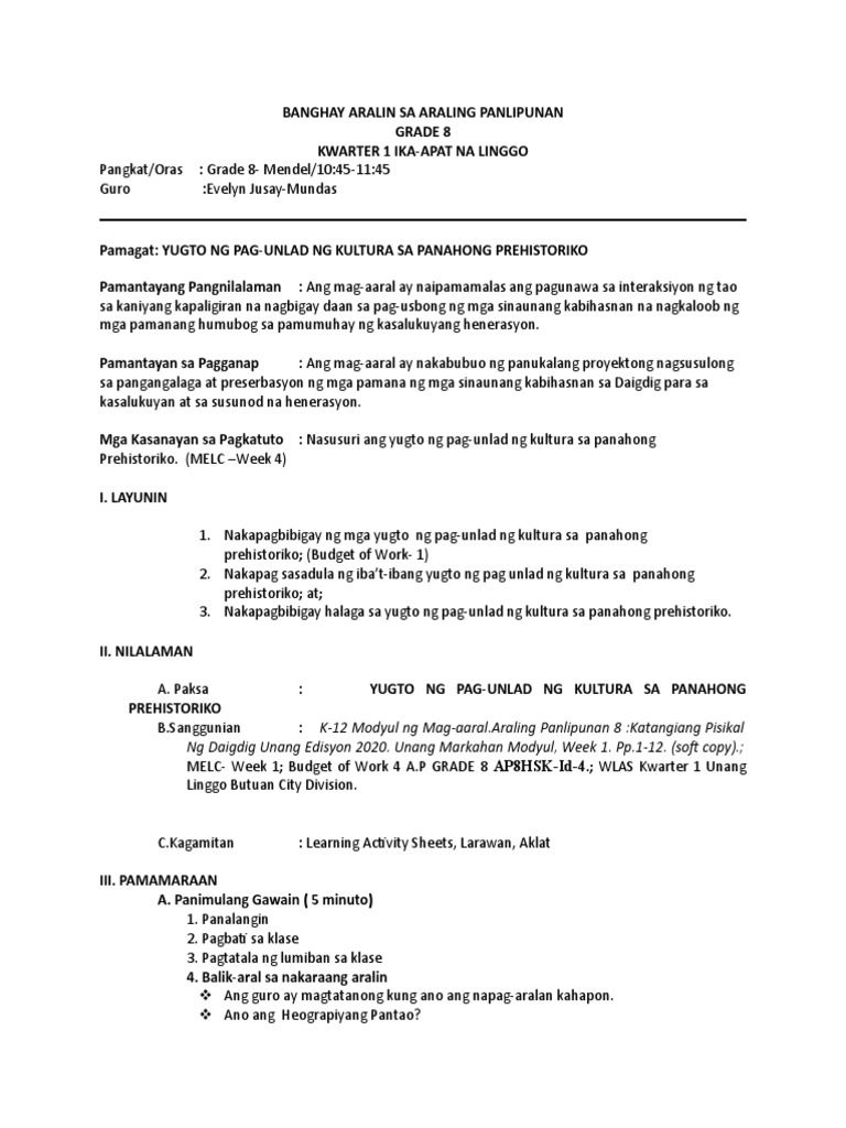 Lesson Plan A.p.grade 8 WK4 | PDF