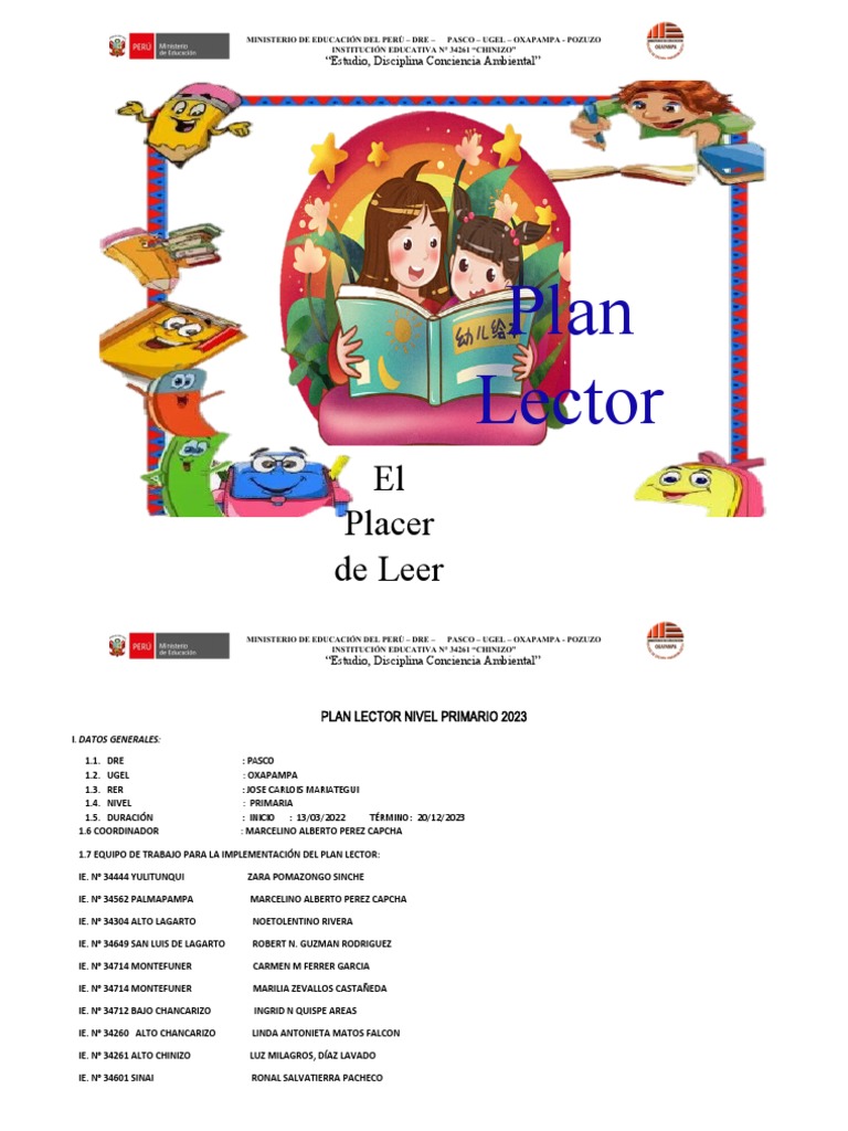 Plan Lector Primaria 2023 Chinizo | PDF | Salón de clases | Educación ...
