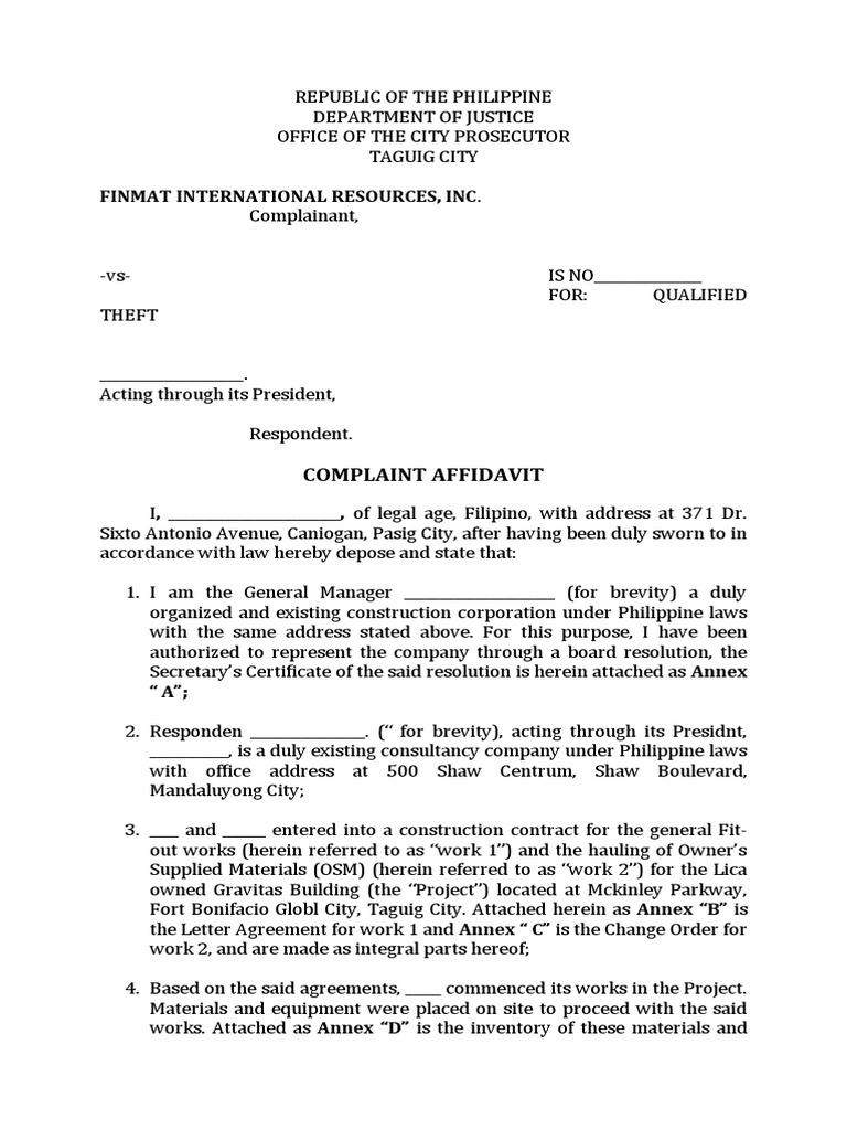 Finmat International Resources, Inc.: Complaint Affidavit | PDF ...