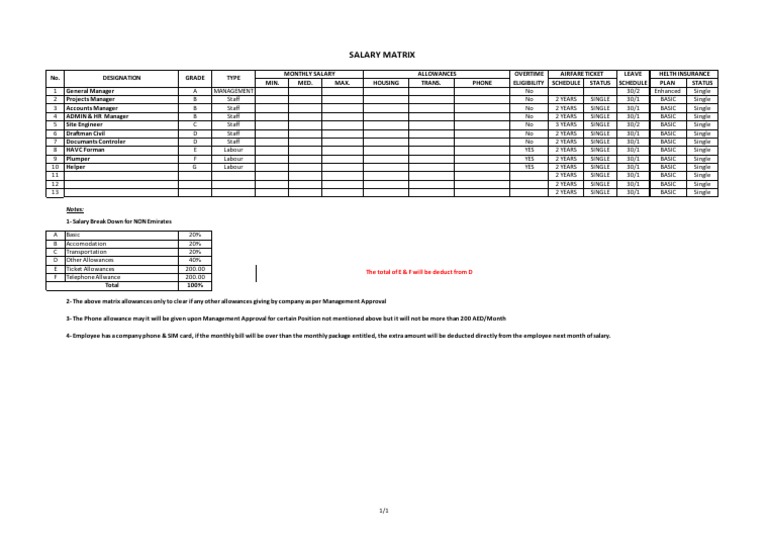 Copy of Salary Matrix & Grading | PDF | Labor | Economies