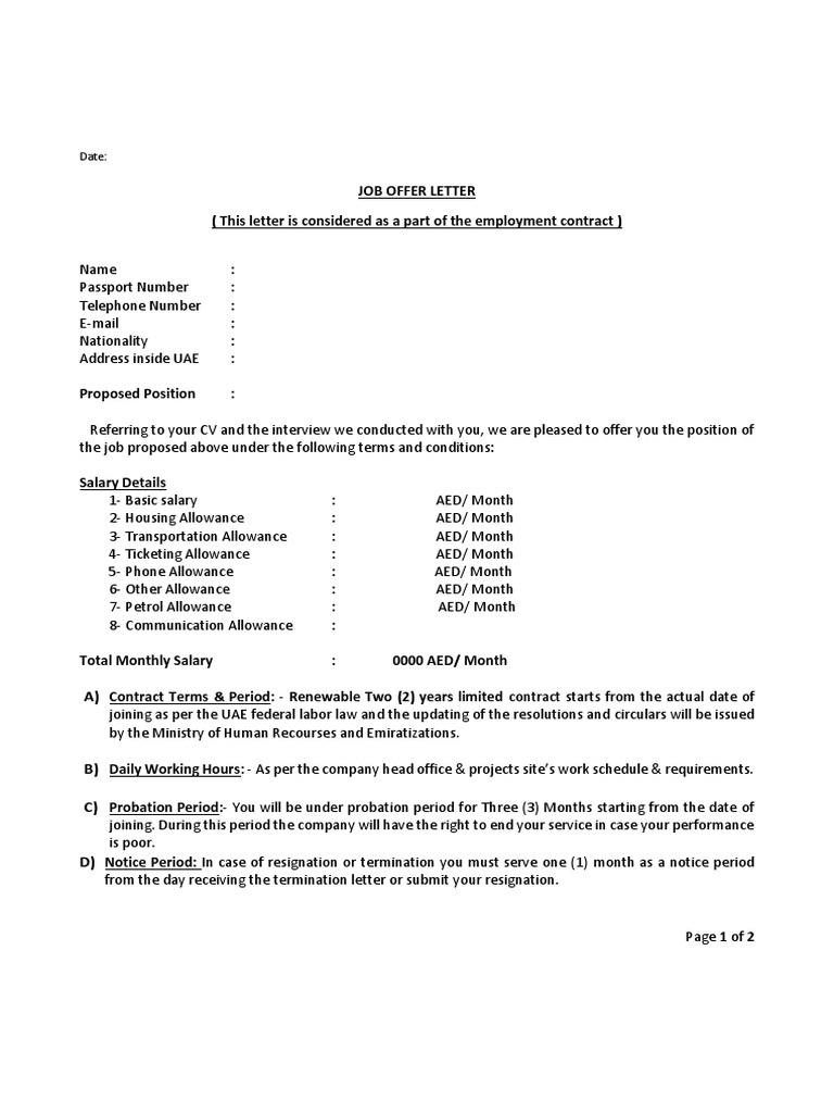 Job Offer Draft | PDF | Employment | Labour Law