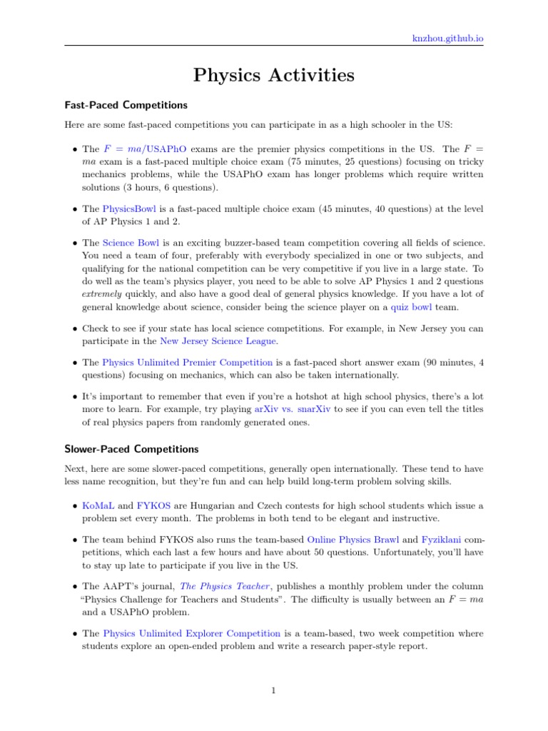 Activities | PDF | Physics | Science