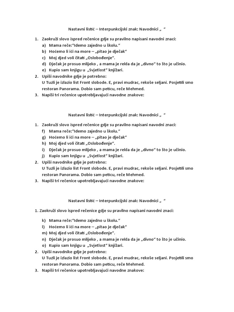 Nastavni listić-navodnici | PDF