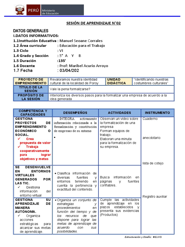 sesion de aprendizaje n°02-5to | PDF | Aprendizaje | Enseñando