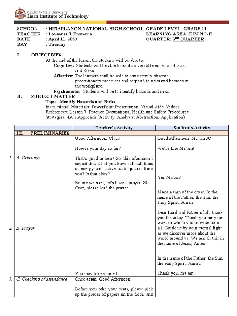 Lesson Plan 9 - Hazards & Risk | PDF | Risk | Hazards