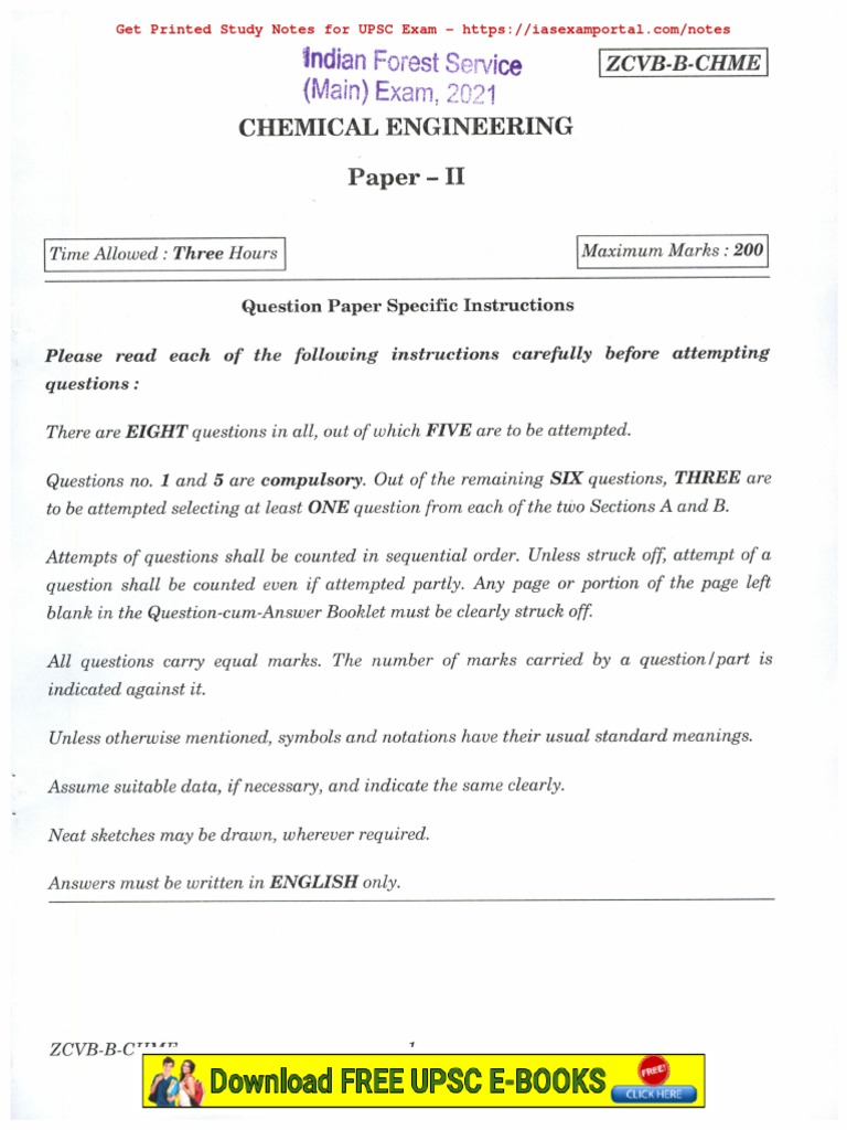 Upsc Ifos Exam Papers 2021 Chemical Engineering Paper 2 | PDF