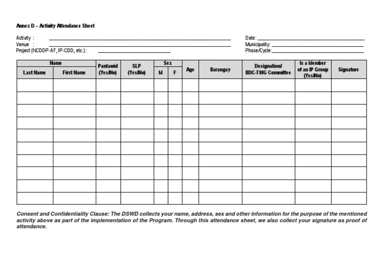 Annex D - Attendance Sheet Barangay Assembly Day | PDF