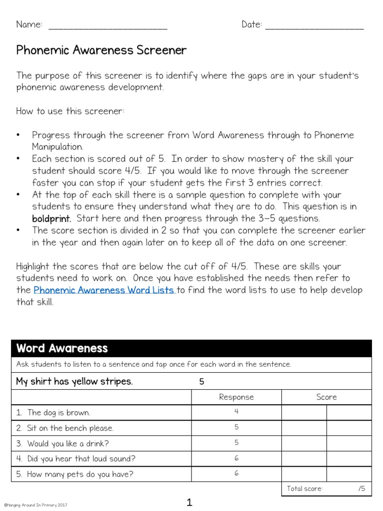 Heggerty Phonemic Awareness Screener