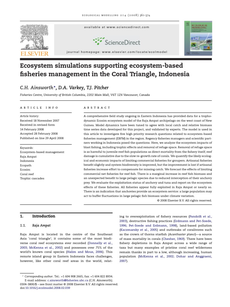 Ainsworth Et Al 2008 #Ecosystem Simulations Supporting Ecosystem-Based ...