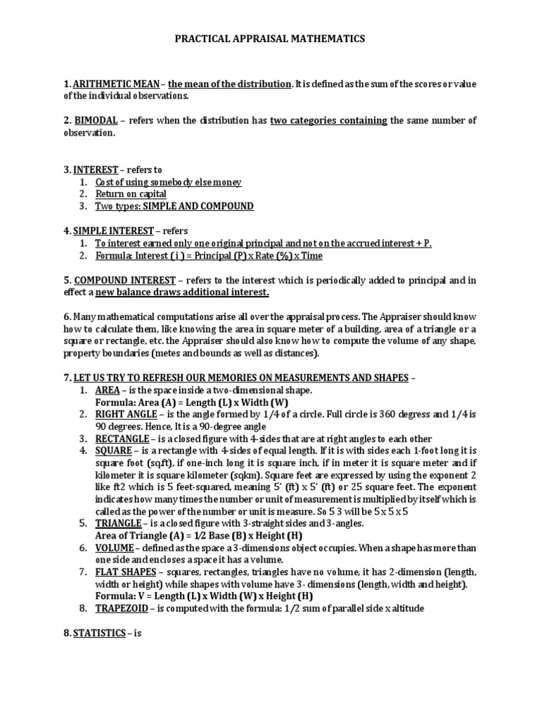 Essential Math for Appraisers | PDF | Standard Deviation | Area