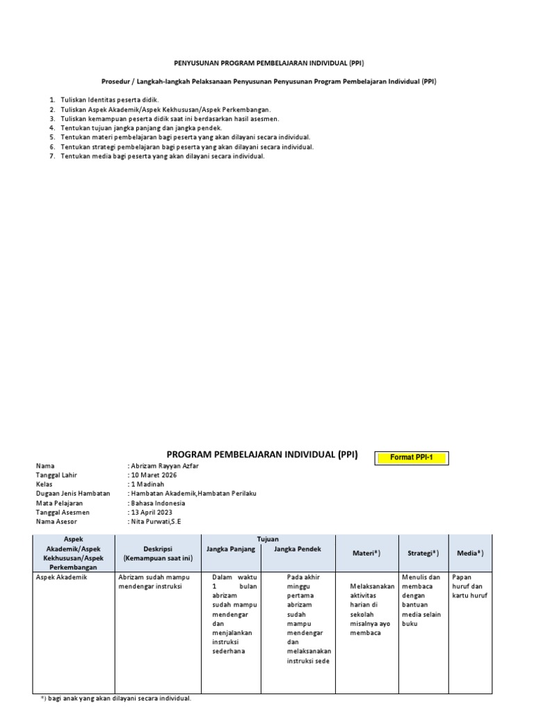 Nita - Program Pembelajaran Individual | PDF