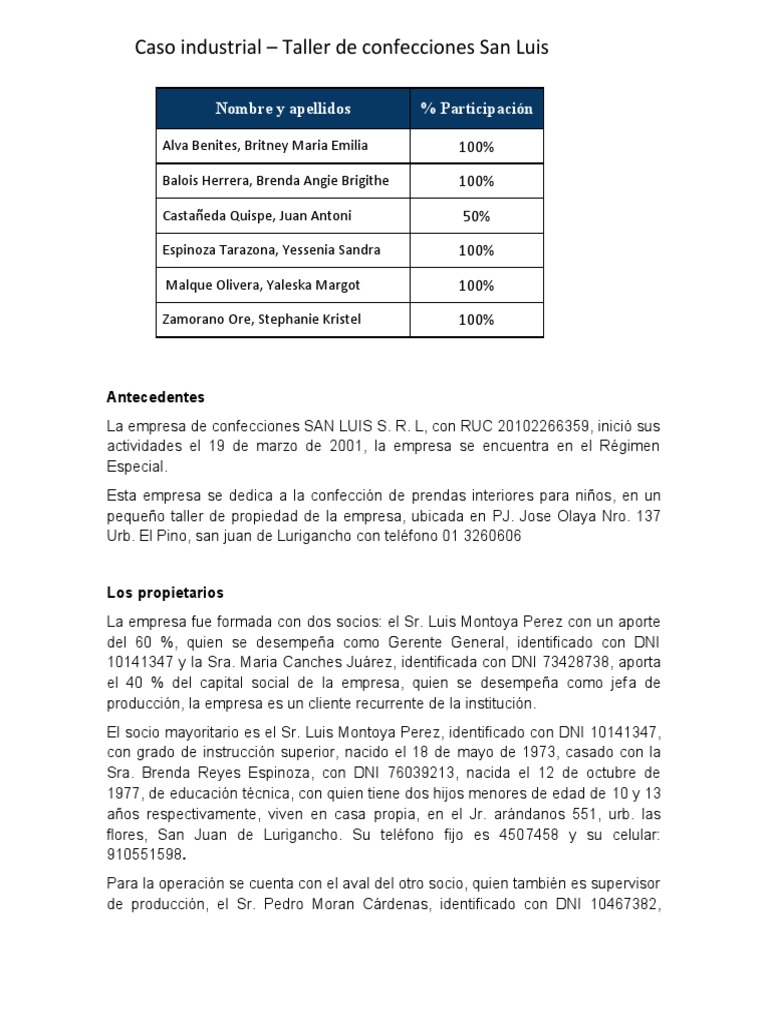 Caso Industrial Confecciones San Luis | PDF | Comercio | Ropa