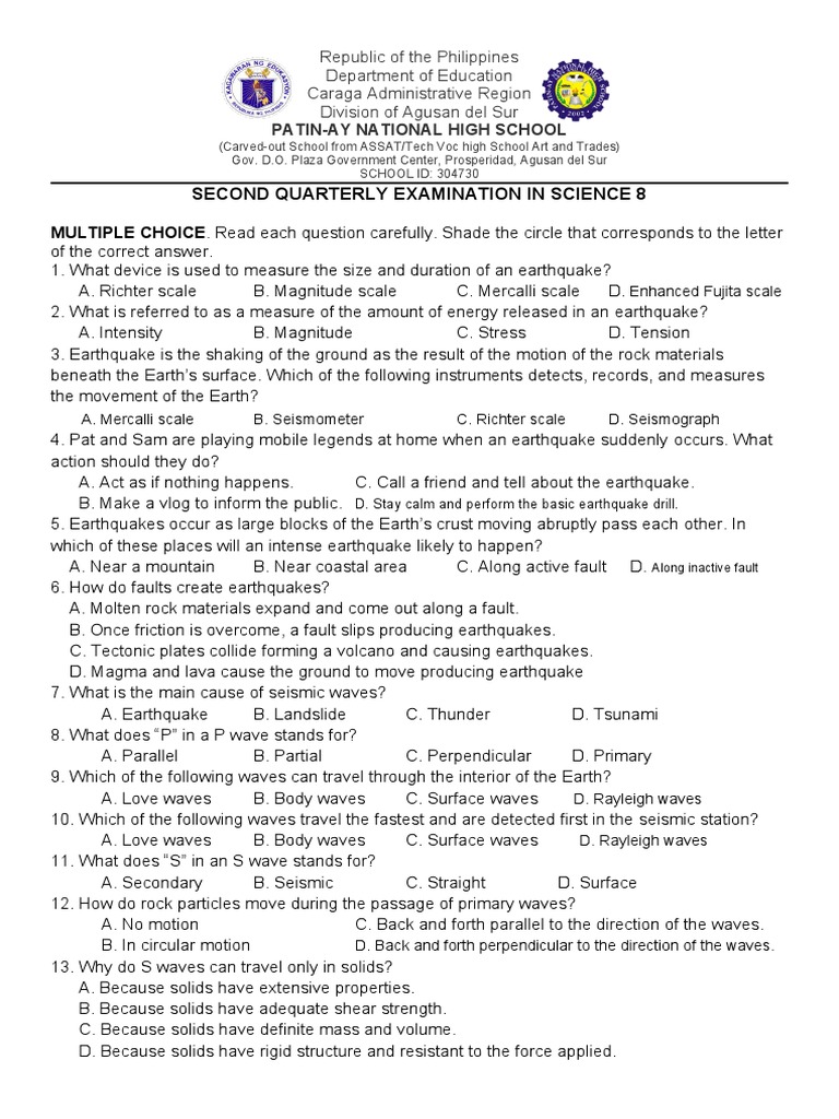 SCIENCE 8 2ND QUARTER EXAM XXXXXX | PDF | Tropical Cyclones | Earthquakes