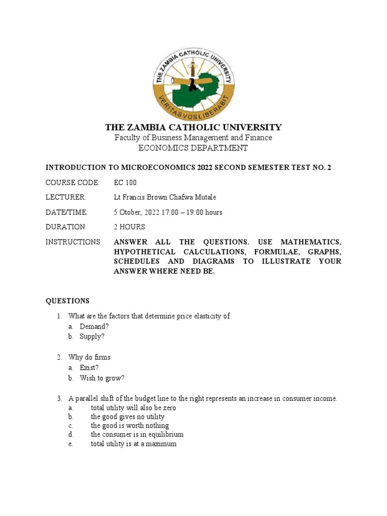 Introduction To Microeconomics 2022 Second Semester Test No. 2 | PDF ...