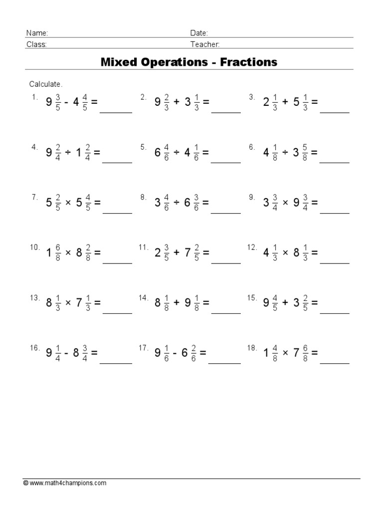 Mixed Operations Fractions | PDF