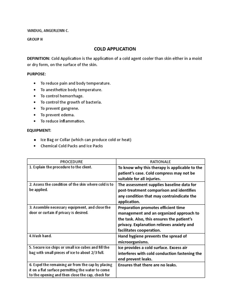 Cold Application | PDF | Hand Washing | Hygiene
