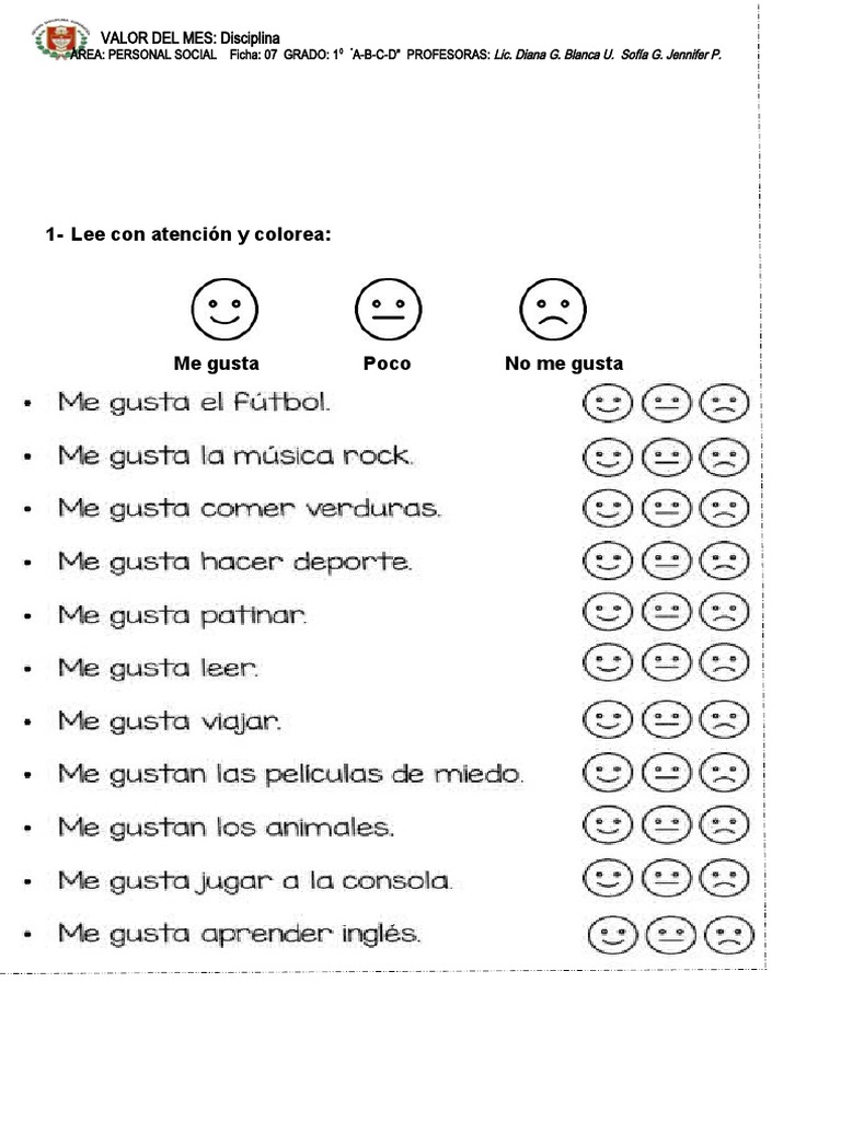 Ficha 7 - Que Me Gusta y Que No Me Gusta P.S | PDF