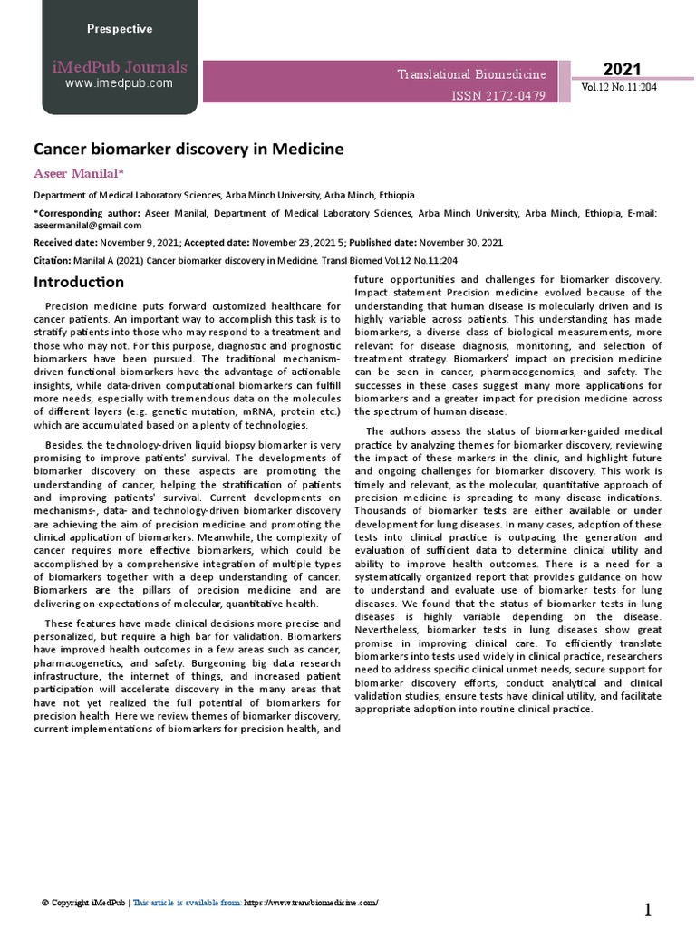 Cancer Biomarker Discovery in Medicine | PDF | Biomarker | Personalized Medicine