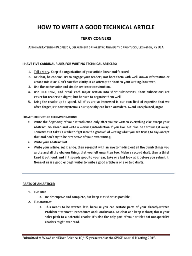 Writing A Good Technical Article For Wood and Fiber Science 2015 Meeting 1 | PDF | Experiment ...