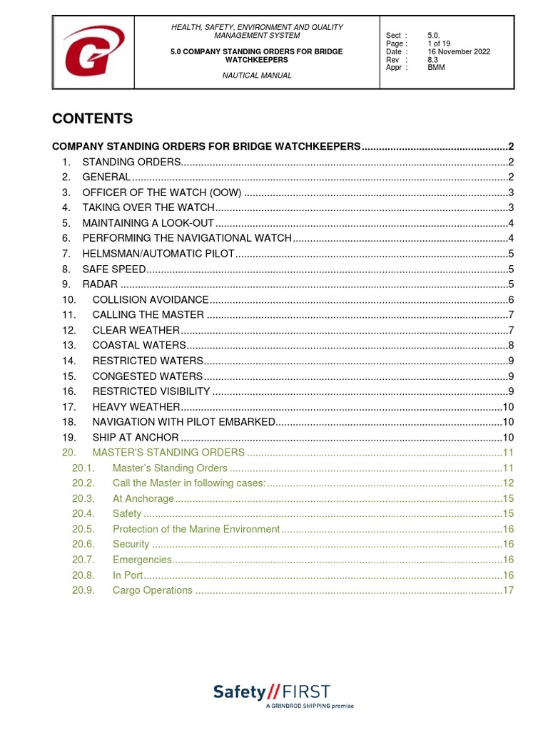 05.00 Company Standing Orders For Bridge Watchkeepers | PDF ...