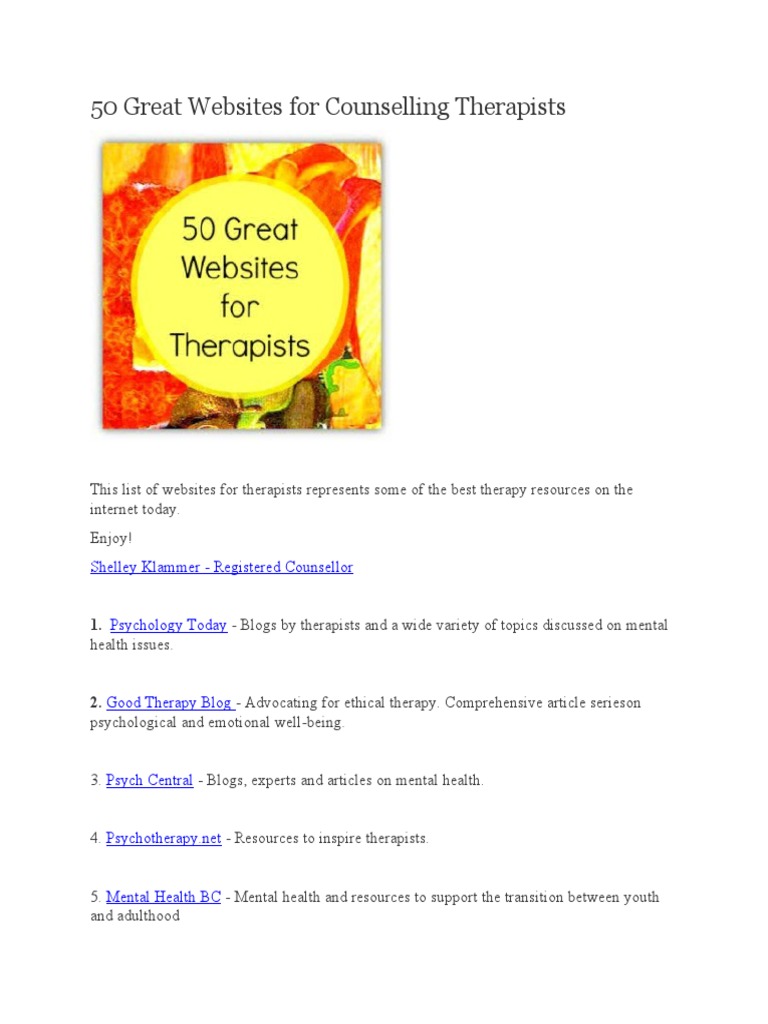 Top 50 Websites for Therapists | PDF | Psychotherapy | Anxiety Disorder