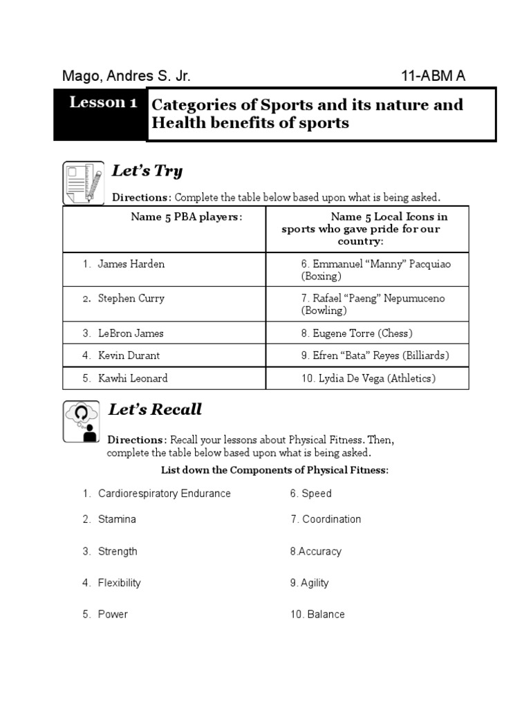 Module 1 - Categories of Sports and Its Nature and Health Benifits of ...