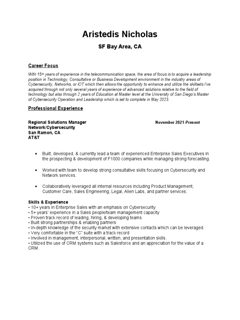 Aris Nicholas-Resume-No Contact-Cybersecurity-Network Services-April 2023 | Download Free PDF ...