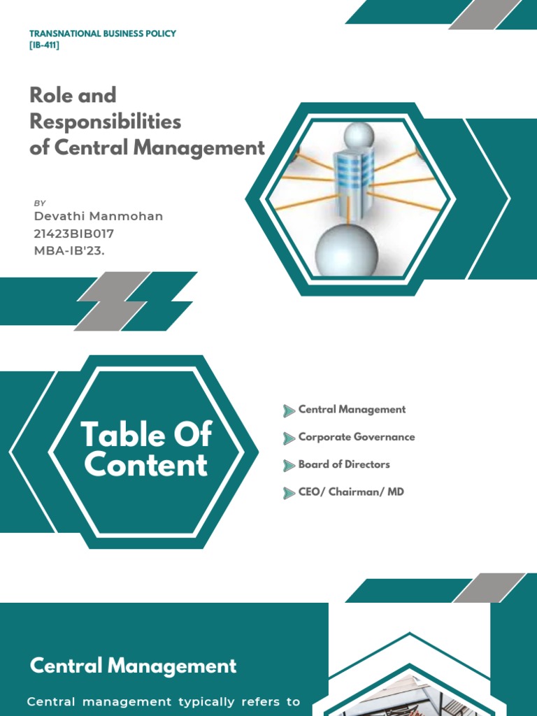 Roles and Responsibilities of Central Management | PDF | Board Of ...